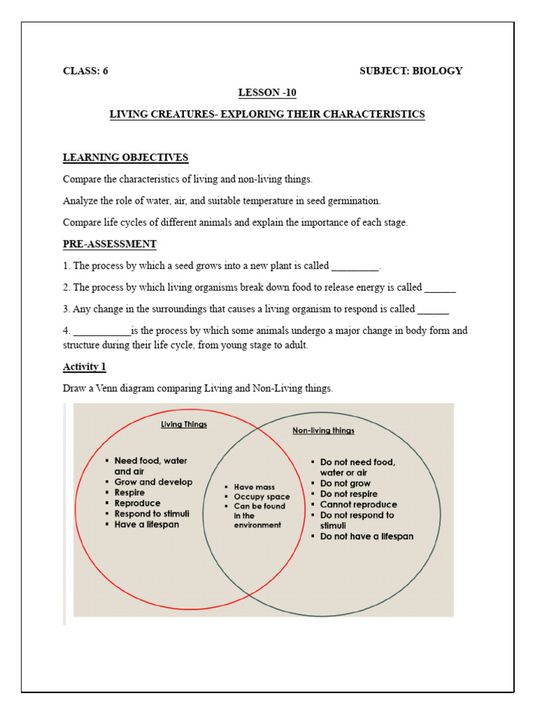 Exploring Characteristics of Living Things | PDF