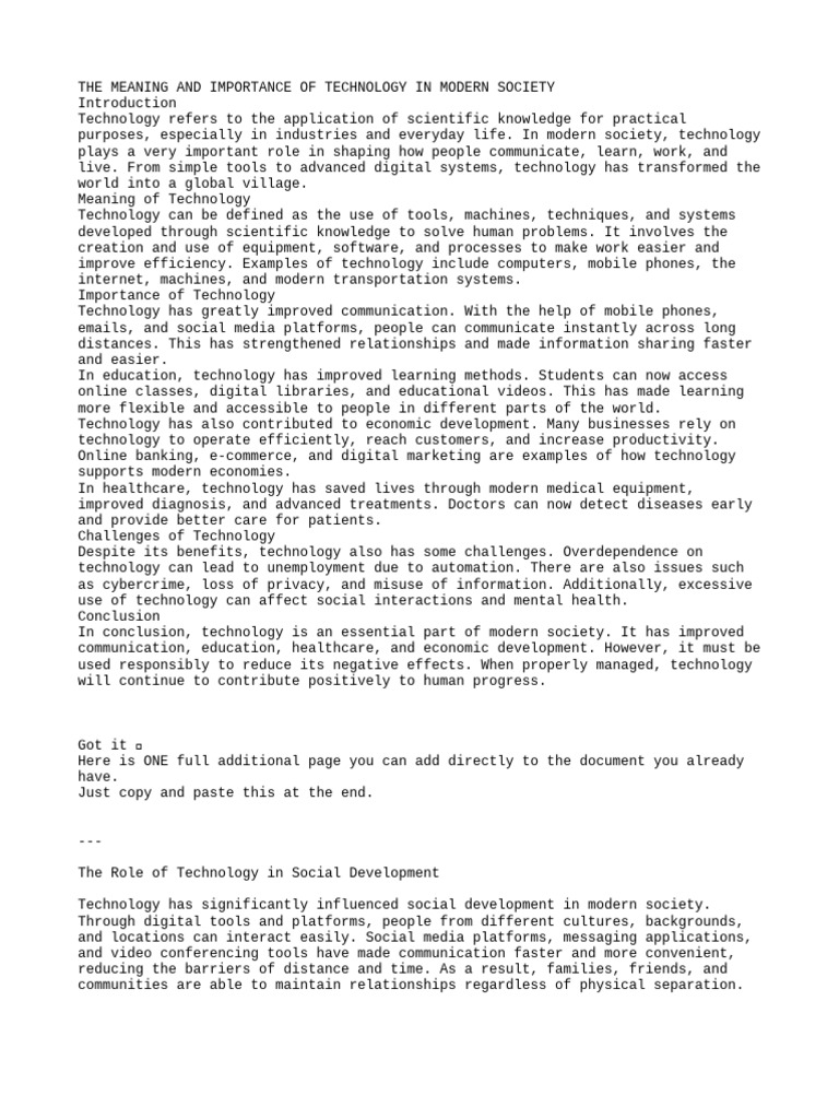 The Meaning and Importance of Technology in Modern Society | PDF ...