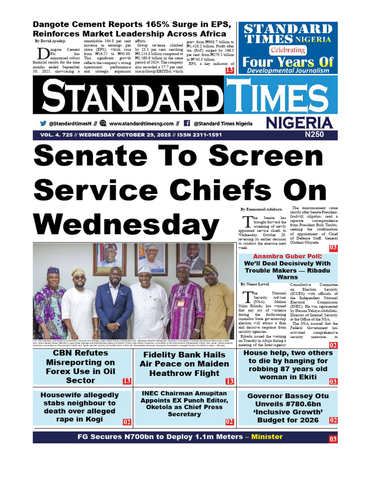Standardtimes, Wednesday October 29, 2025 | PDF | Nigeria