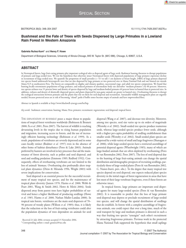 Bushmeat and the Fate of Trees With Seeds Dispersed by Large Primates ...