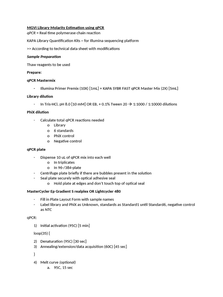 Molarity Estimation for MGVI Library qPCR | PDF