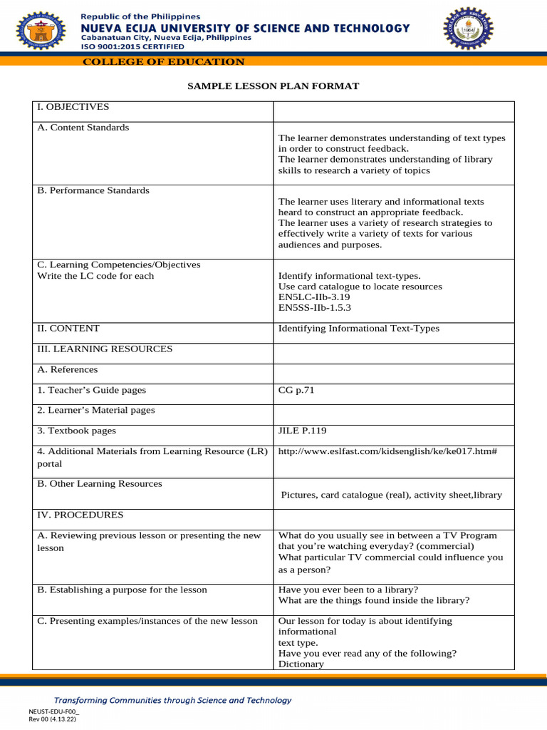 SAMPLE-LESSON-PLAN-IN-ENGLISH SAMPLE-LESSON-PLAN-IN-ENGLISH | PDF | Philippines