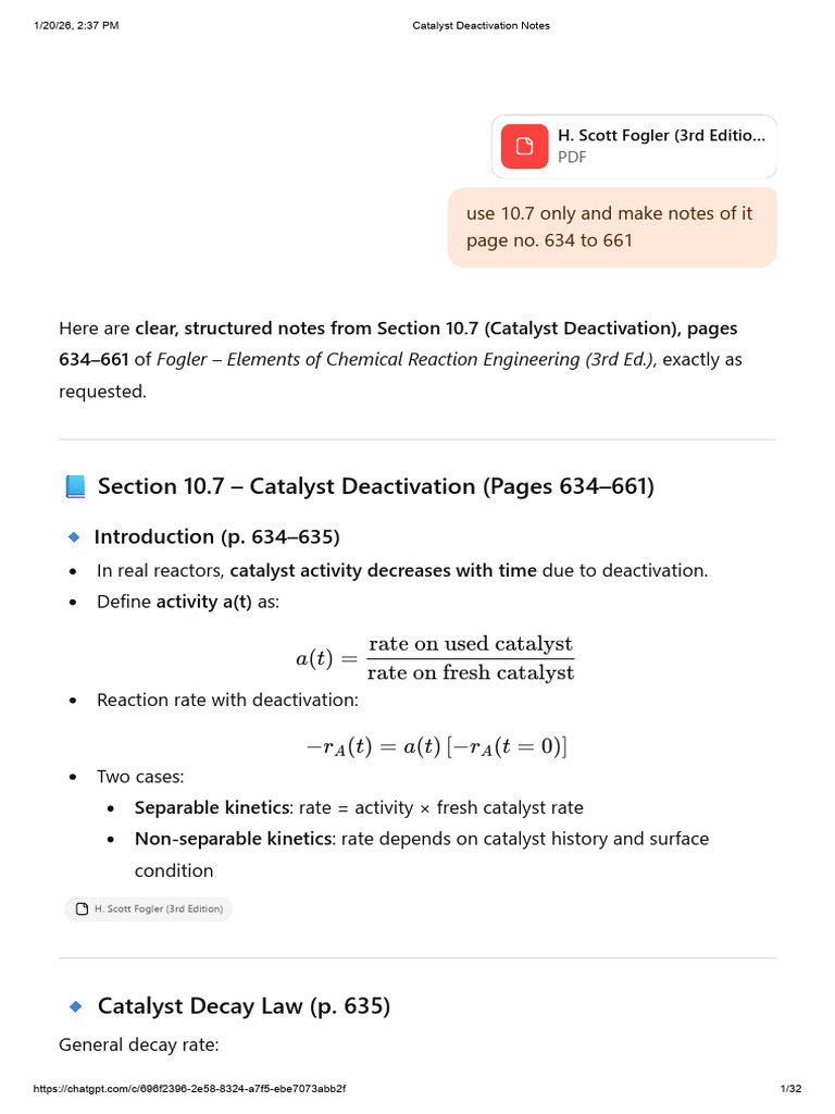 Catalyst Deactivation in Chemical Reactions | PDF | Catalysis ...