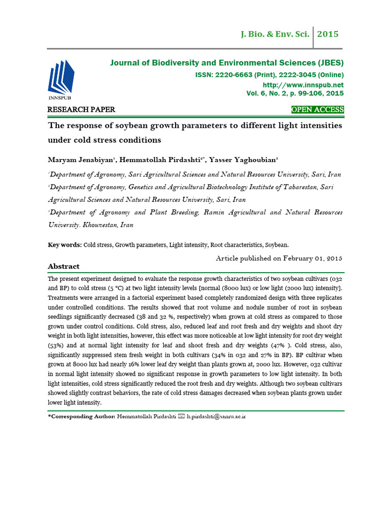 Plant Stress response- Soybean under cold stress | PDF | Soybean | Soil