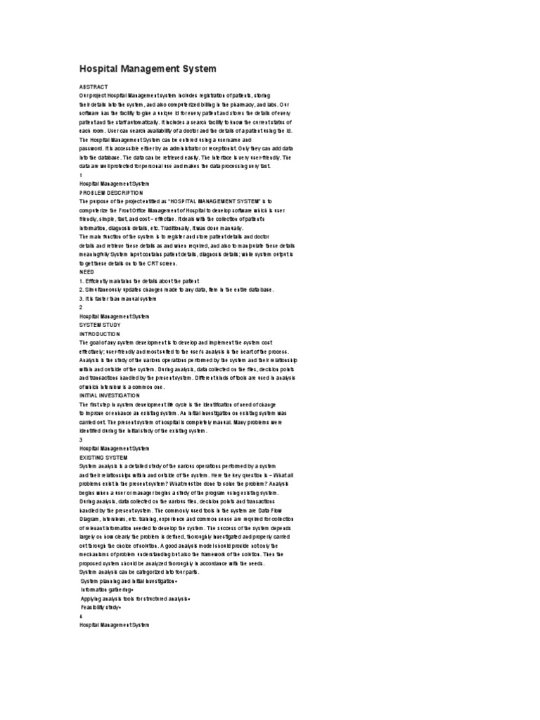 Hospital Management System Abstract | PDF