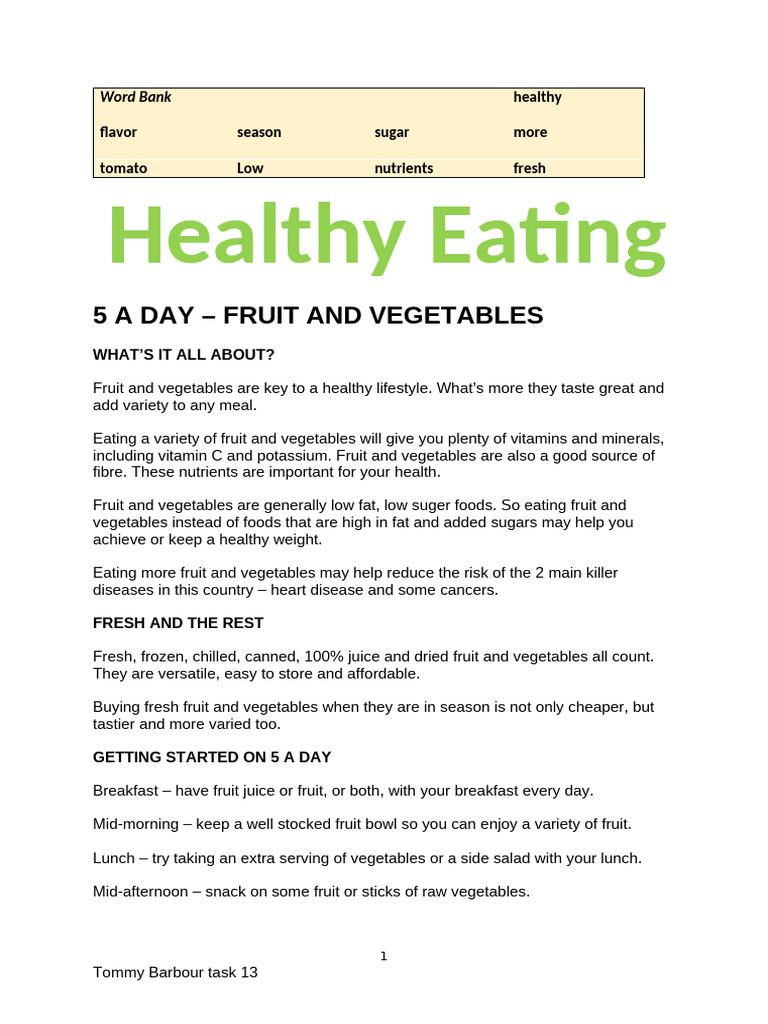 13 five A DAY TB | PDF | Vegetables | Healthy Diet