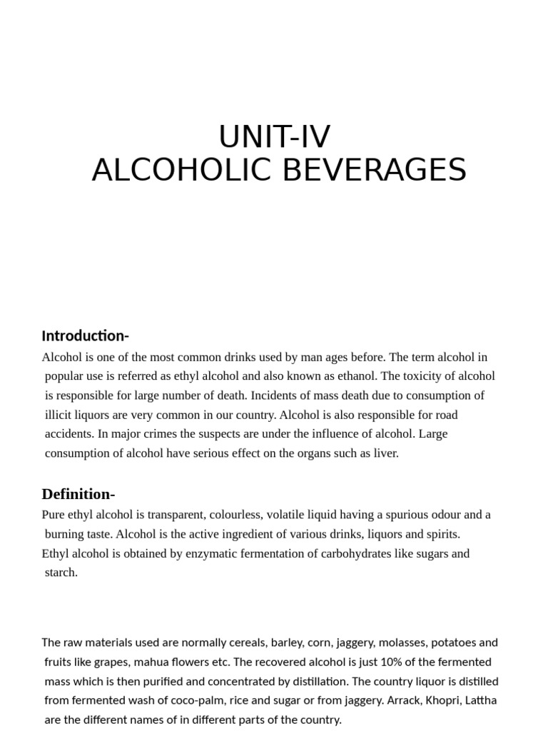 Unit-IV Alcoholic Beverages | PDF | Gas Chromatography | Alcoholic ...
