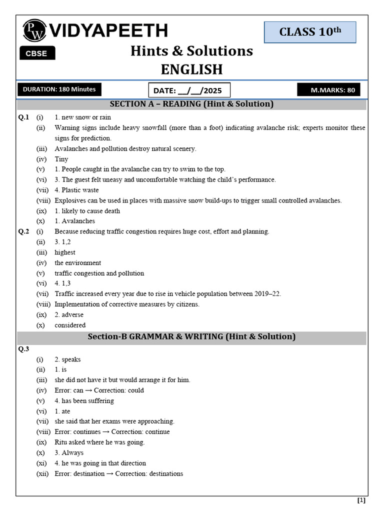 English Exam Hints & Solutions Guide | PDF | Adolescence