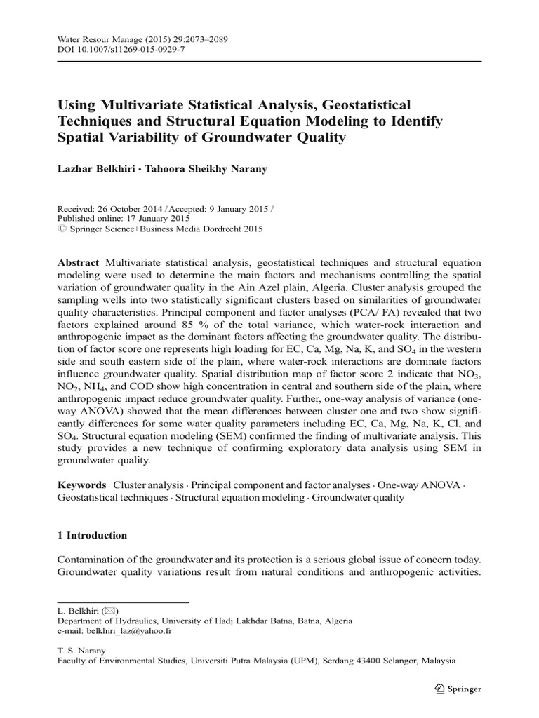 Using Multivariate Statistical Analysis, Geostatistical Techniques and Structural Equation ...