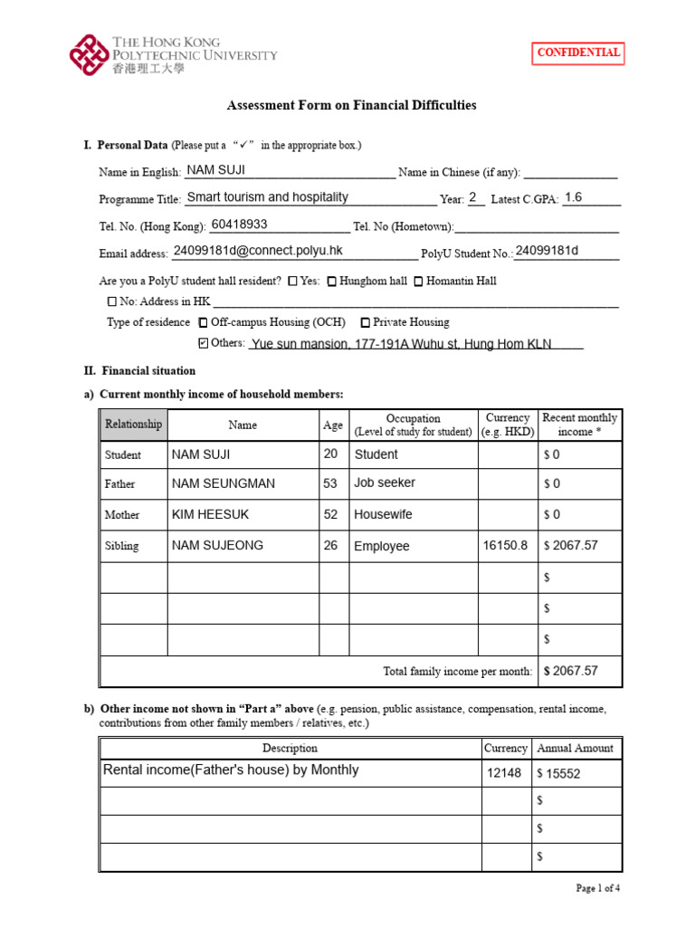 NLS_Financial Need Assessment Form_NAM SUJI 복사본 | PDF | Mortgages | Renting