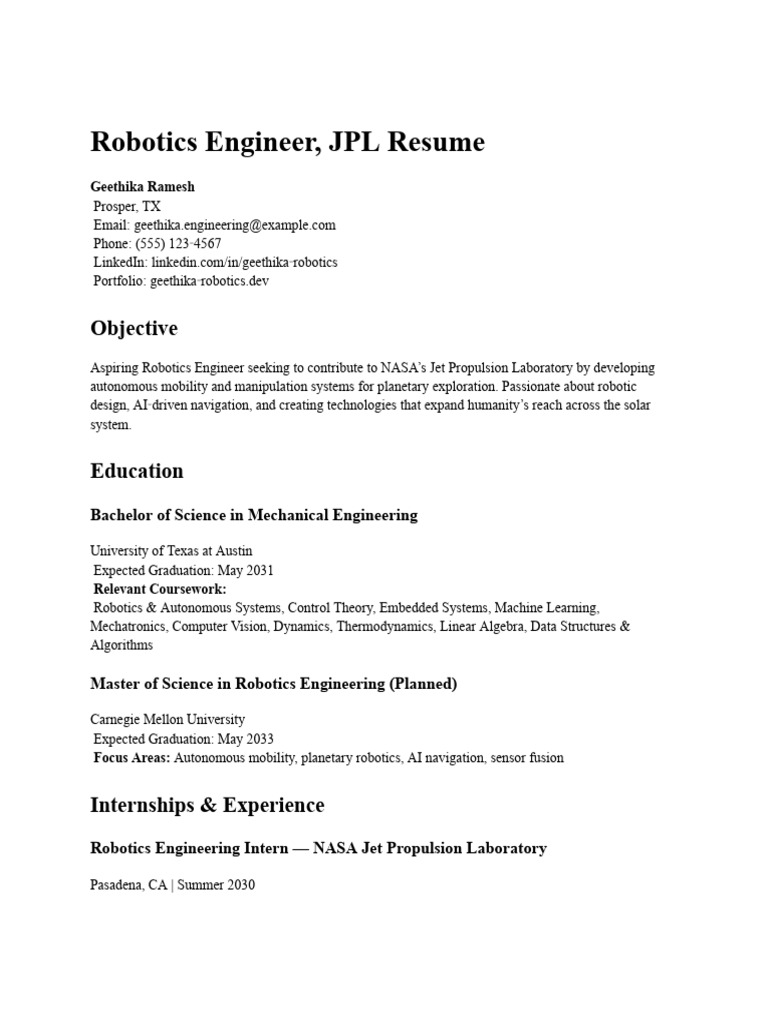 Hyp. Resume+Cover Letter | PDF | Robotics | Jet Propulsion Laboratory