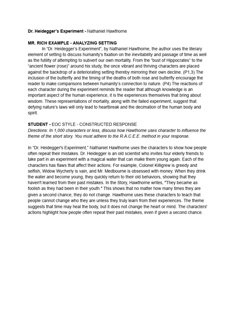 Analyzing Setting in Dr. Heidegger's Experiment | PDF