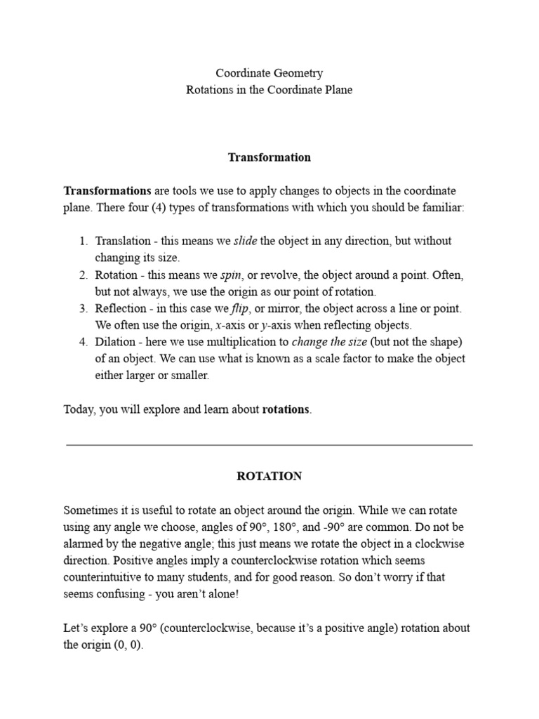 Copy of Rotations in the Plane Discovery | PDF | Cartesian Coordinate ...