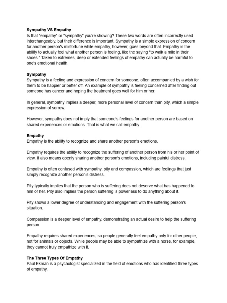 Copy of Sympathy vs Empathy - Article Written Response | PDF | Empathy ...