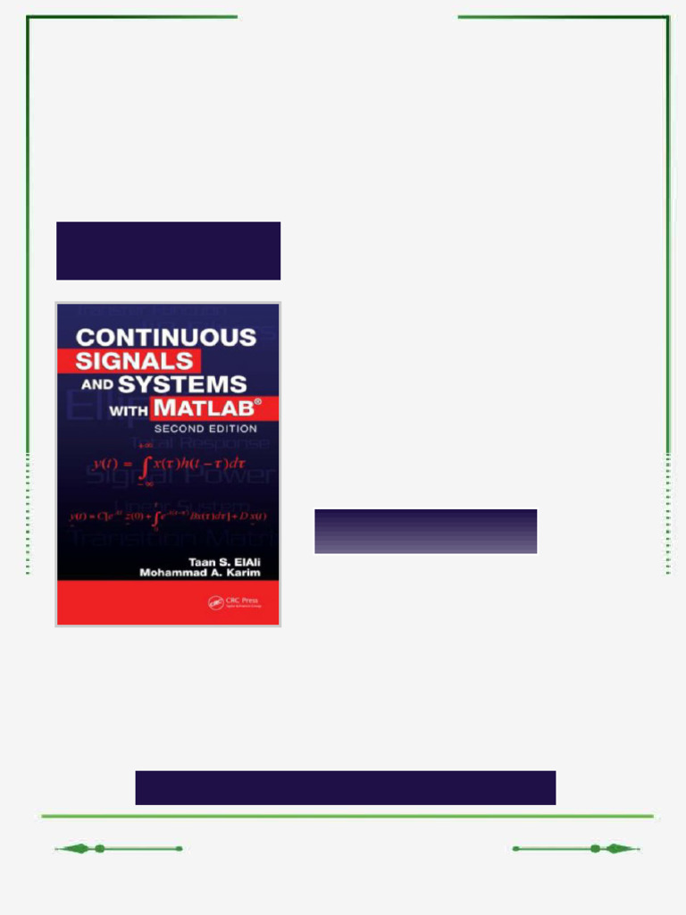 Continuous Signals and Systems with MATLAB Second Edition Taan Elali ...
