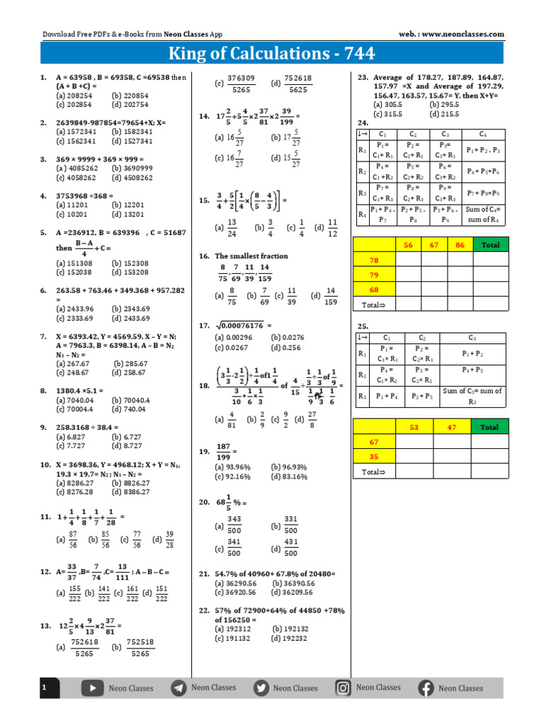 King of Calculations - 744 | PDF