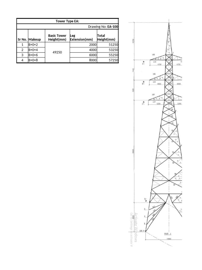 Tower Type Specifications and Dimensions | PDF