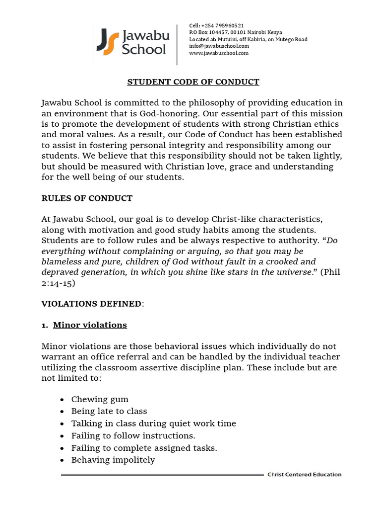 Student Code of Conduct | PDF | Hairstyle | Homework