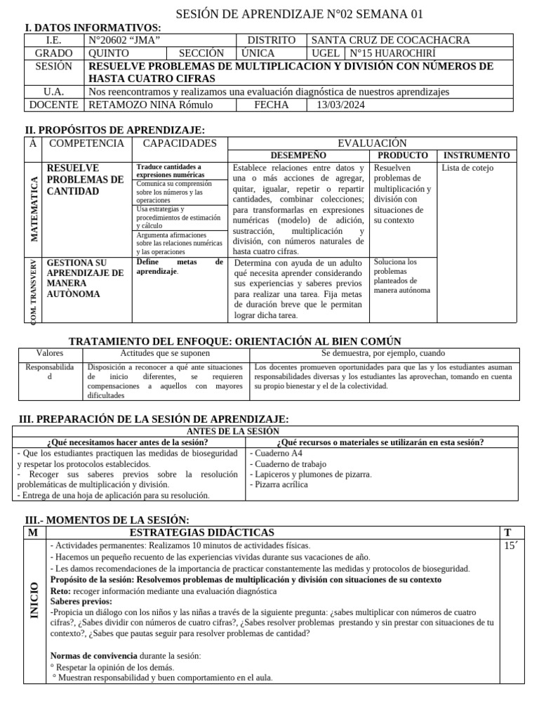 01 Matematica Resuelve Problemas de Multiplicación y División Con ...