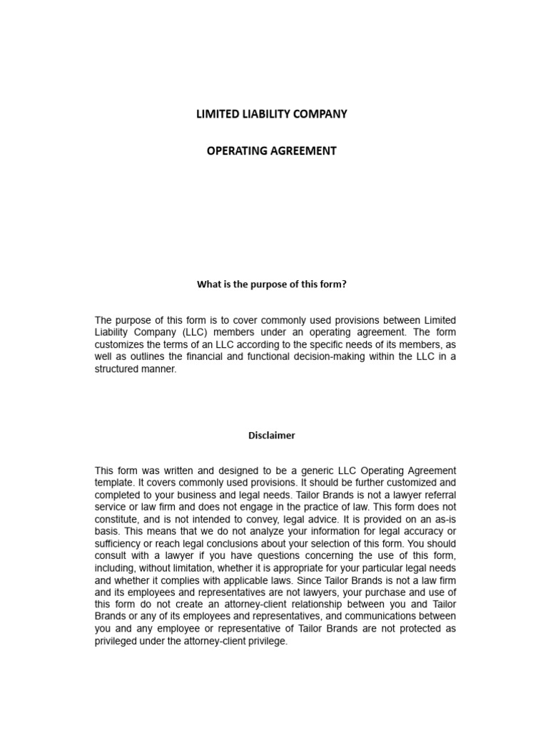 Operating Agreement | PDF | Indemnity | Limited Liability Company