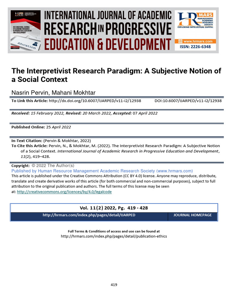 Interpretivist Research Paradigm Explained | PDF | Experience | Methodology