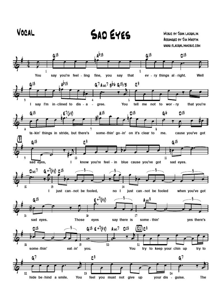 Sad Eyes Vocal Sheet Music | PDF