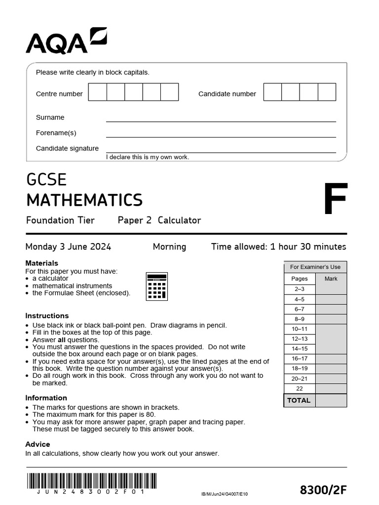 GCSE Mathematics Foundation Paper 2 | PDF | Area | Mathematics