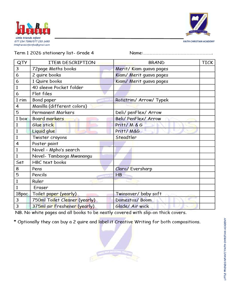 Stationery- Grade 4 | PDF