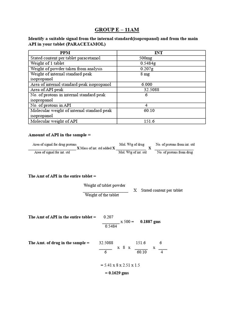NMR Calculations | PDF | Tablet (Pharmacy) | Analytical Chemistry