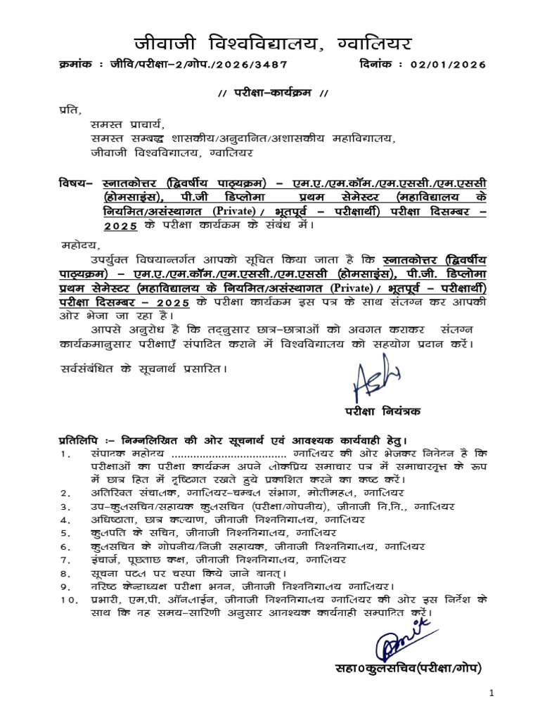Time Table of M a , M Com , M Sc M Sc (Home Science) Ist Sem (for ...