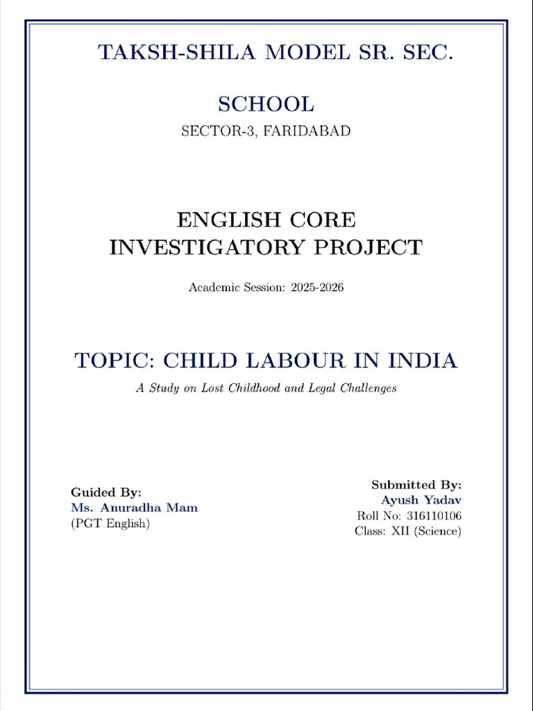 English Project File - Child Labour | PDF