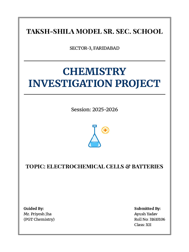 Chemistry Project - Electrochemical Cells & Batteries | PDF | Redox | Electrochemistry
