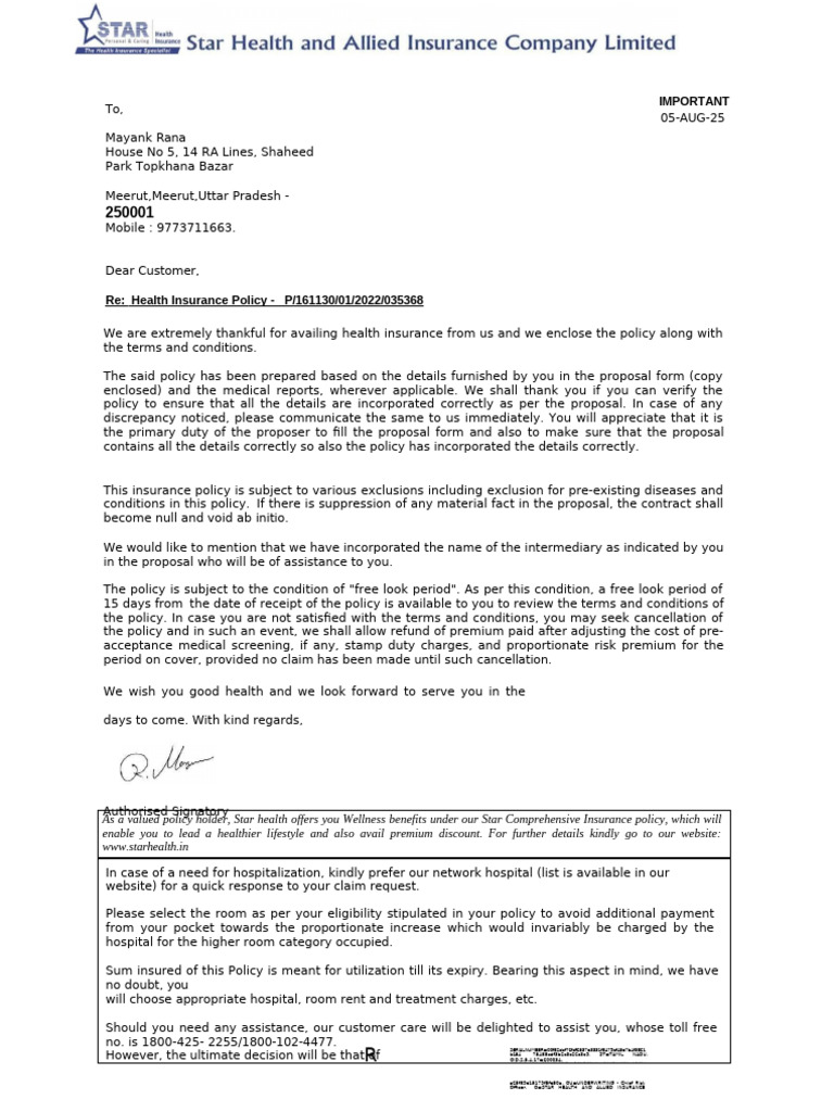 Star Comprehensive Health Insurance Policy | PDF | Insurance
