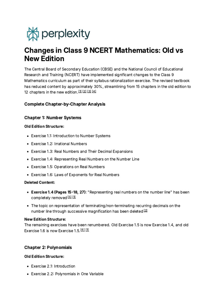 Changes in Class 9 NCERT Mathematics_ Old vs New E | PDF | Circle | Equations