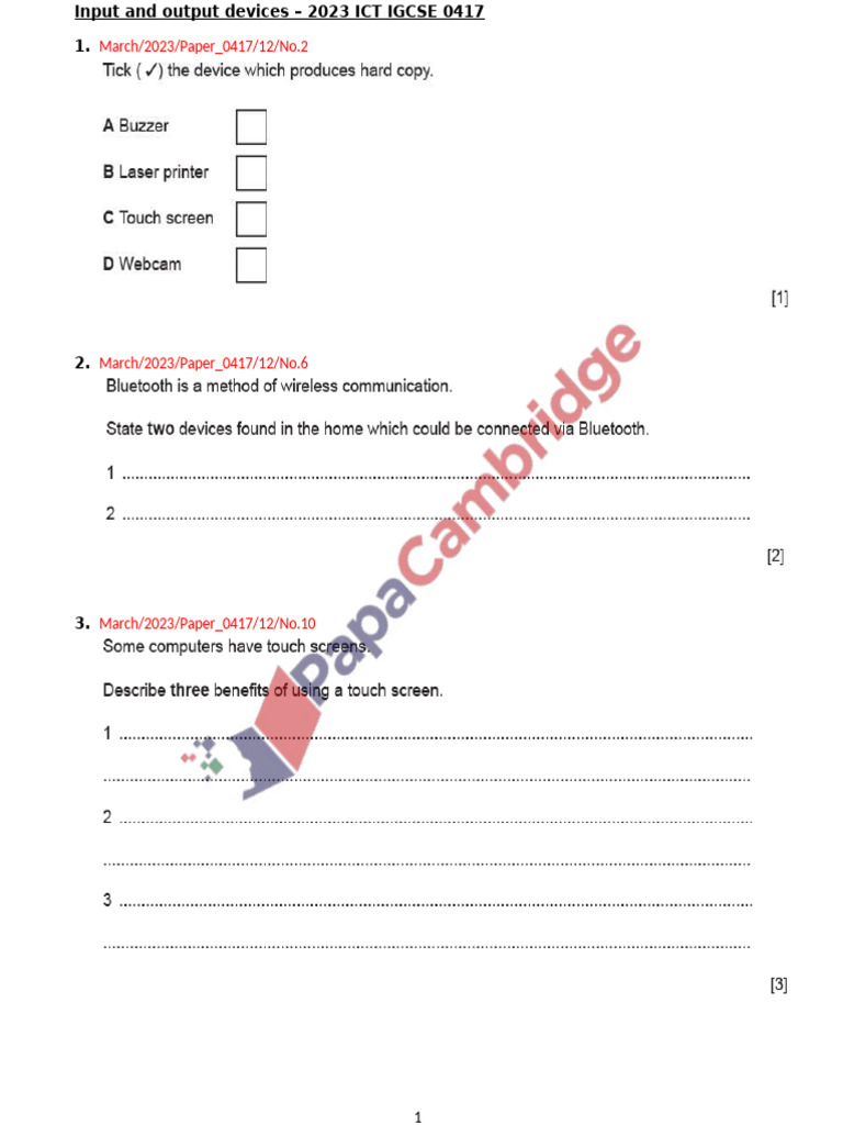 2023-Input-and-output-devices-IGCSE-ICT-0417 | PDF