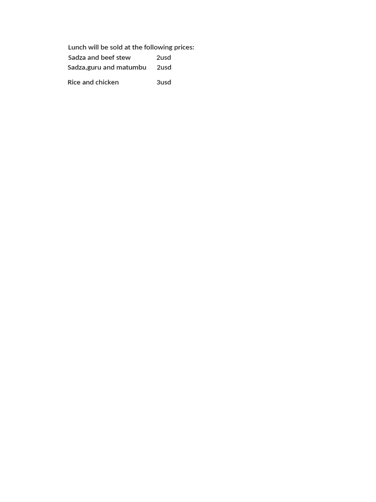Lunch Prices | PDF