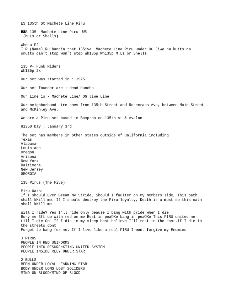 135 Piru ML | PDF | Organized Crime Groups | Gang