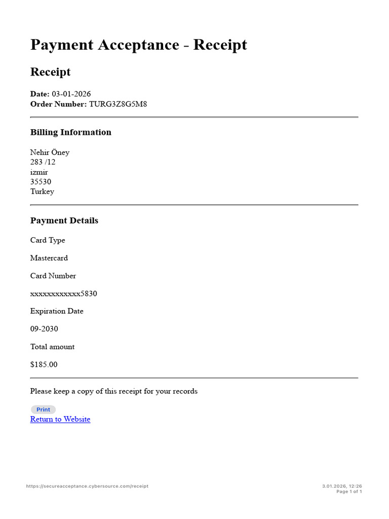 Payment Receipt for Order TURG3Z8G5M8 | PDF