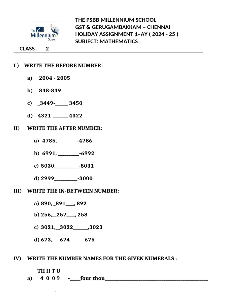 Hoiday Assignment Math 1 | PDF