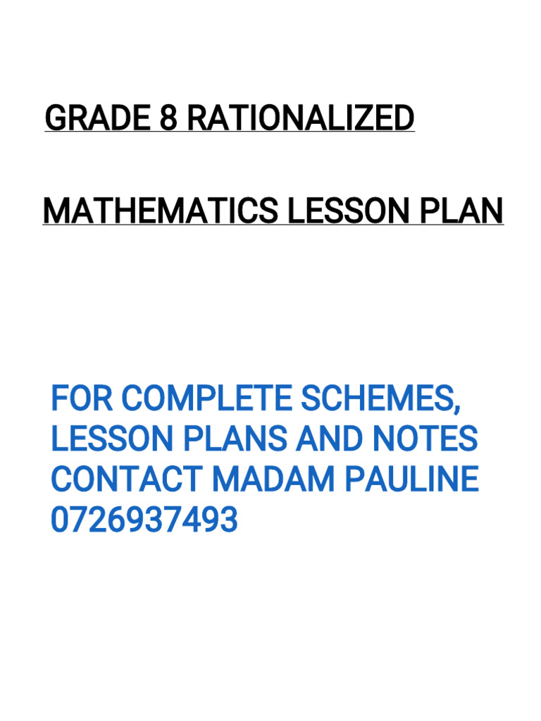 GRADE 8 RATIONALIZED MATHEMATICS LESSON PLAN TERM 1 (1) | PDF | Numbers | Learning