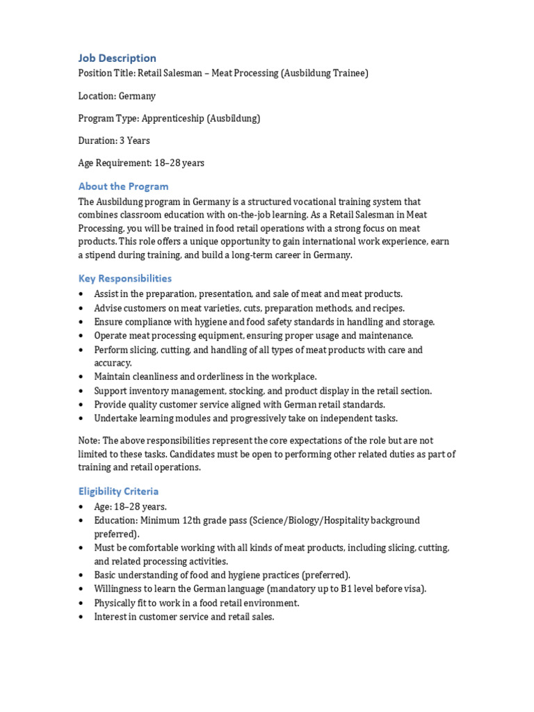 Retail Salesman Apprenticeship in Germany | PDF | Learning