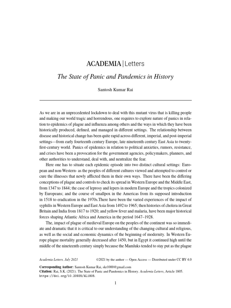 The State of Panic and Pandemics in Hist | PDF | Pandemic | Epidemics