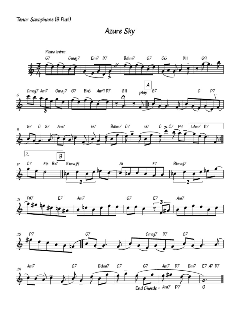 01 - Tenor Saxophone (B Flat) - Azure Sky | PDF