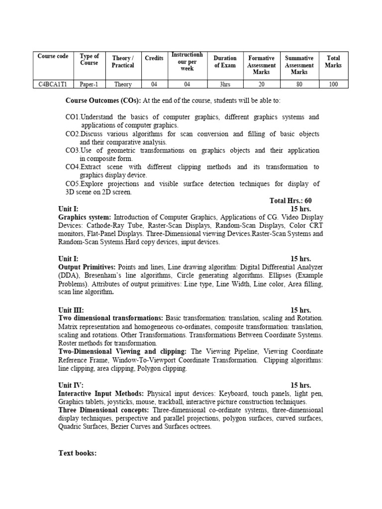 CG Syllabus | PDF | 2 D Computer Graphics | Computer Graphics