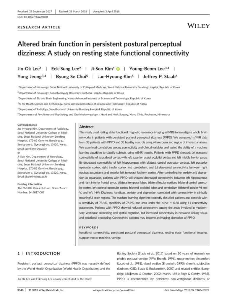 2018 Altered Brain Function in Persistent Postural Perceptual Dizziness ...