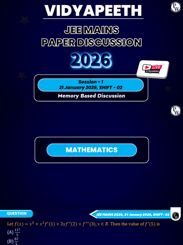 JEE Mains 2026 21-01-2026 Shift-2 Mathematics | PDF | Classical ...