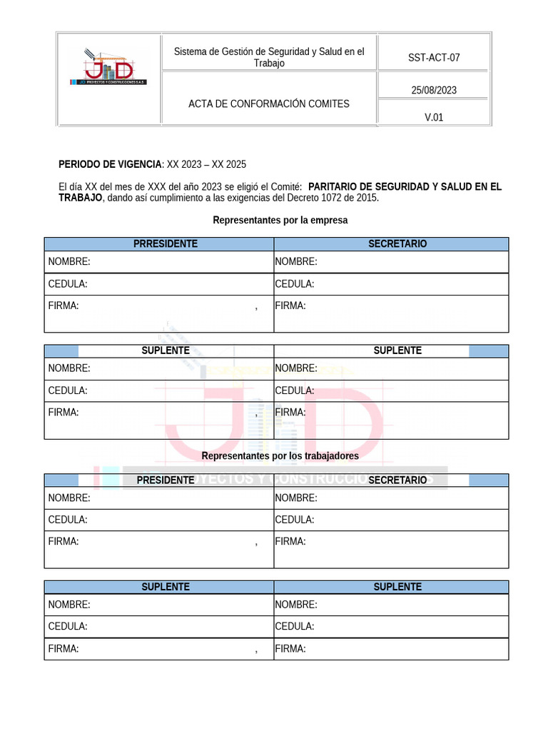 Sst-Act-07 Acta de Conformación Comités | PDF