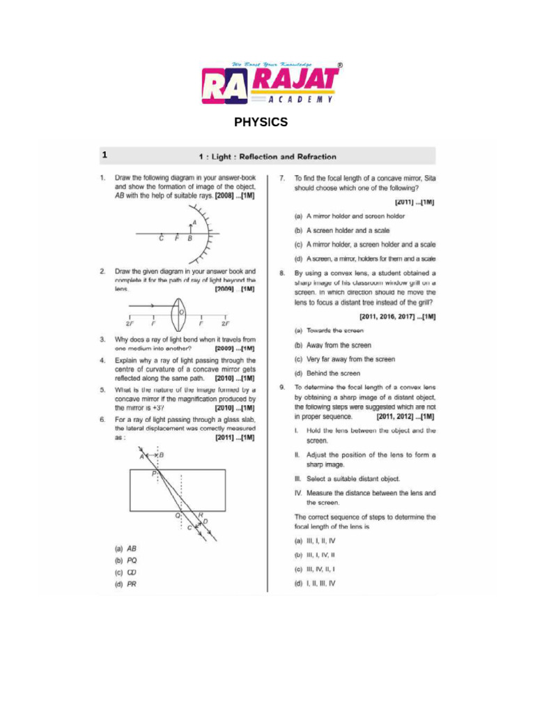 Class 10 Physics Pyq-chapterwse | PDF