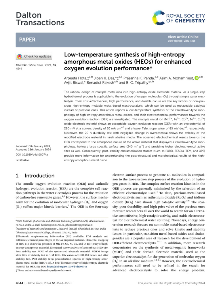 High Entropy Amorphous Metal Oxides for Enhanced Evolution Performance ...