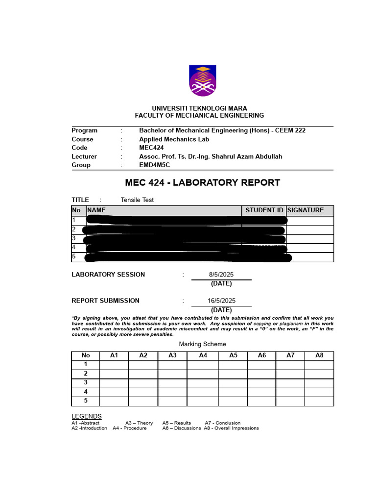 Tensile Test Lab Report Summary | PDF | Deformation (Engineering ...